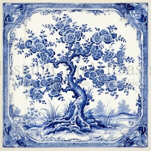 Blue Delft Trees Clipart - 10 High Quality Jpgs, Dutch Tile, Vintage ...