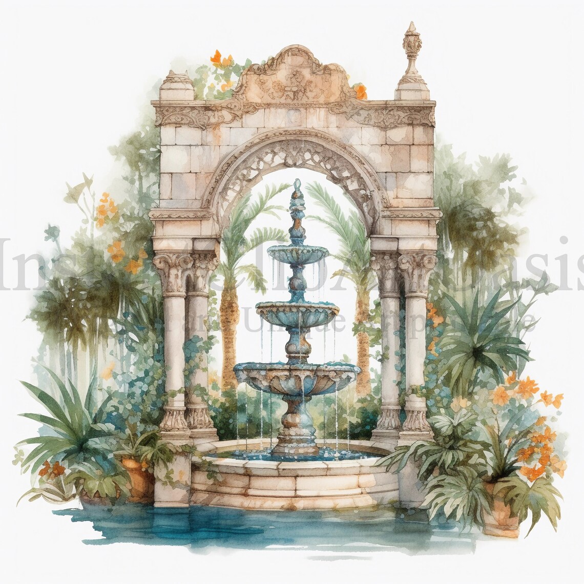 Cloister Fountains Clipart, 10 High Quality Jpgs, Nursery Art, Digital ...