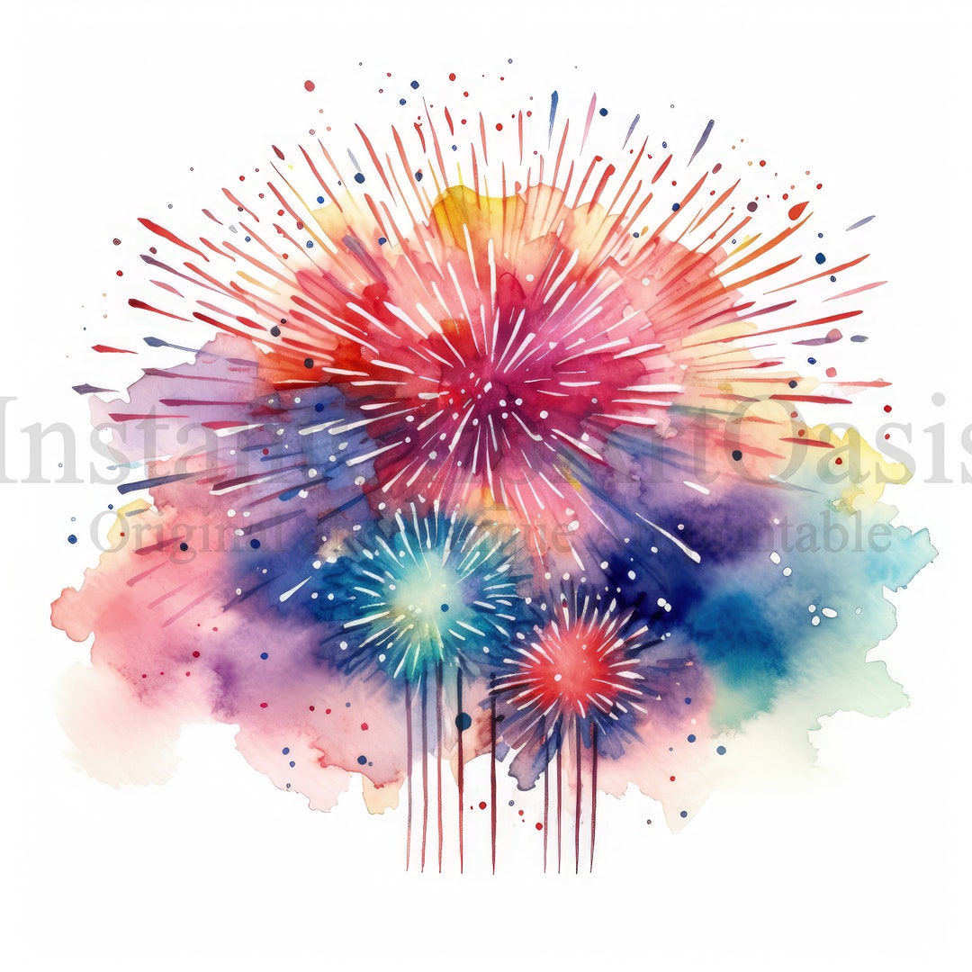 Watercolor Fireworks Clipart, 10 High Quality Jpgs, Instant Digital ...