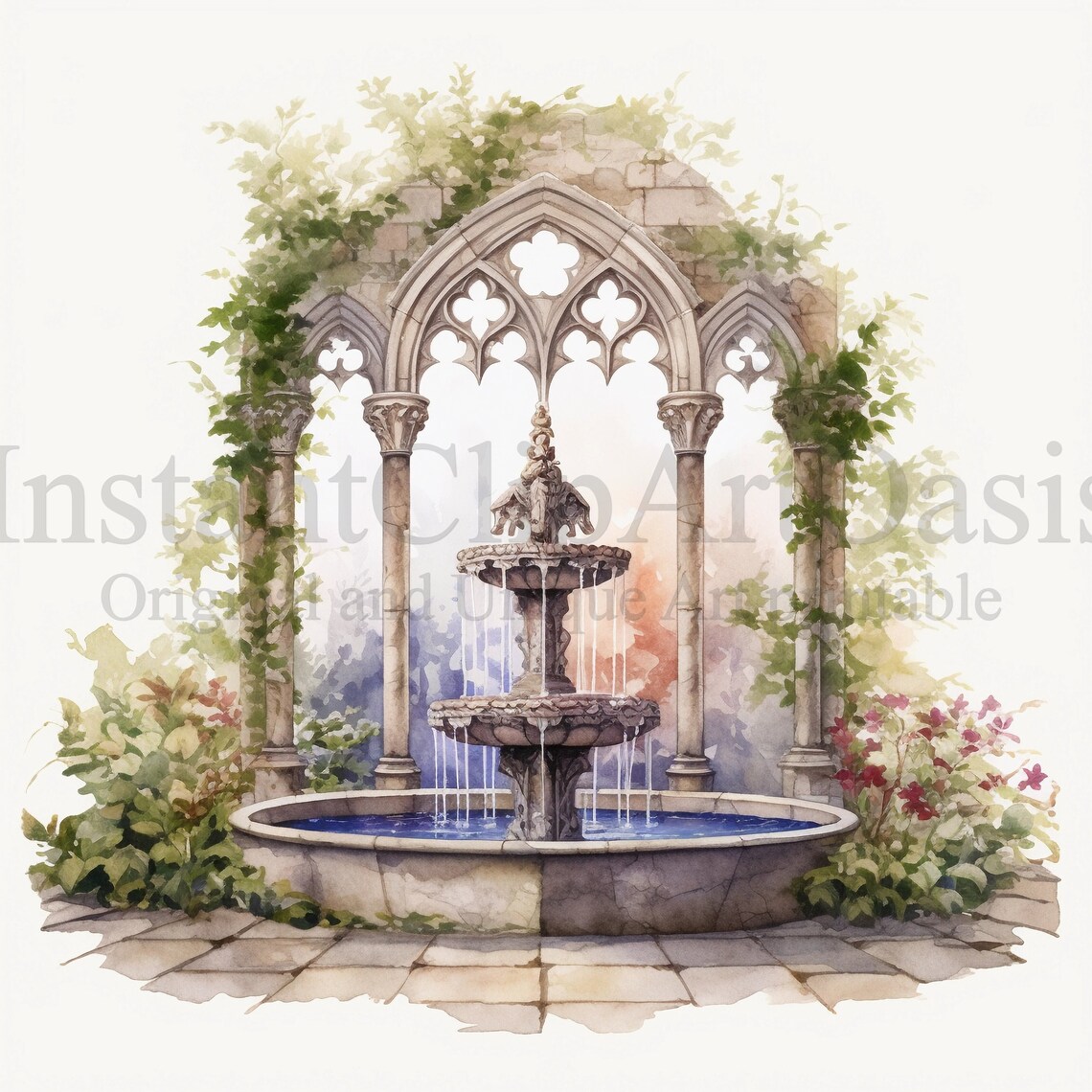 Cloister Fountains Clipart, 10 High Quality Jpgs, Nursery Art, Digital ...