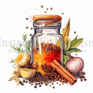 Spices Jar Clipart, 10 High Quality Jpgs, Vintage Art, Digital Download ...