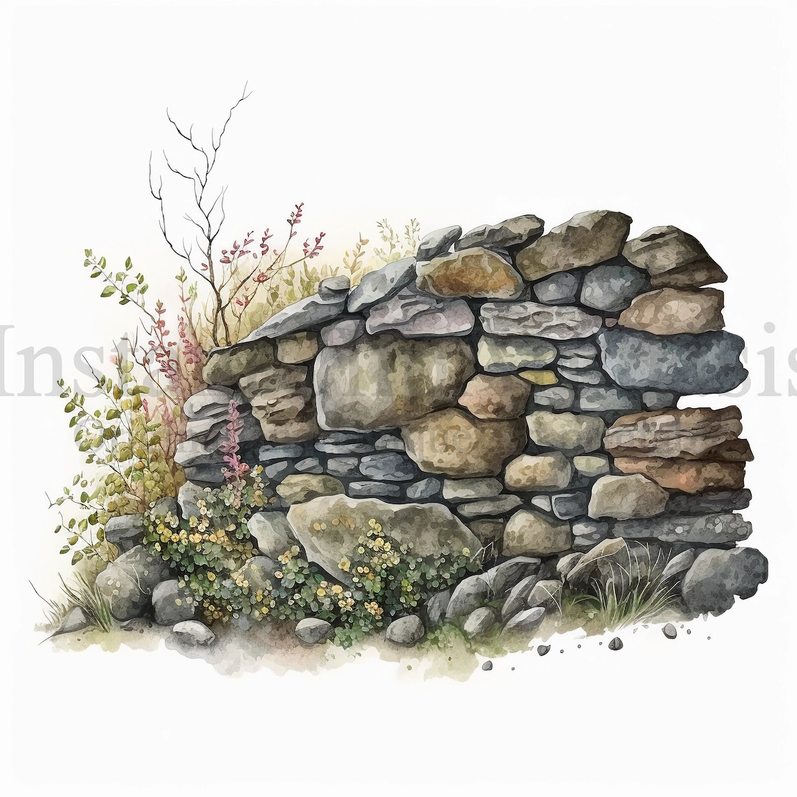 Rustic Stone Walls Clipart, 10 High Quality Jpgs, Watercolor Art ...