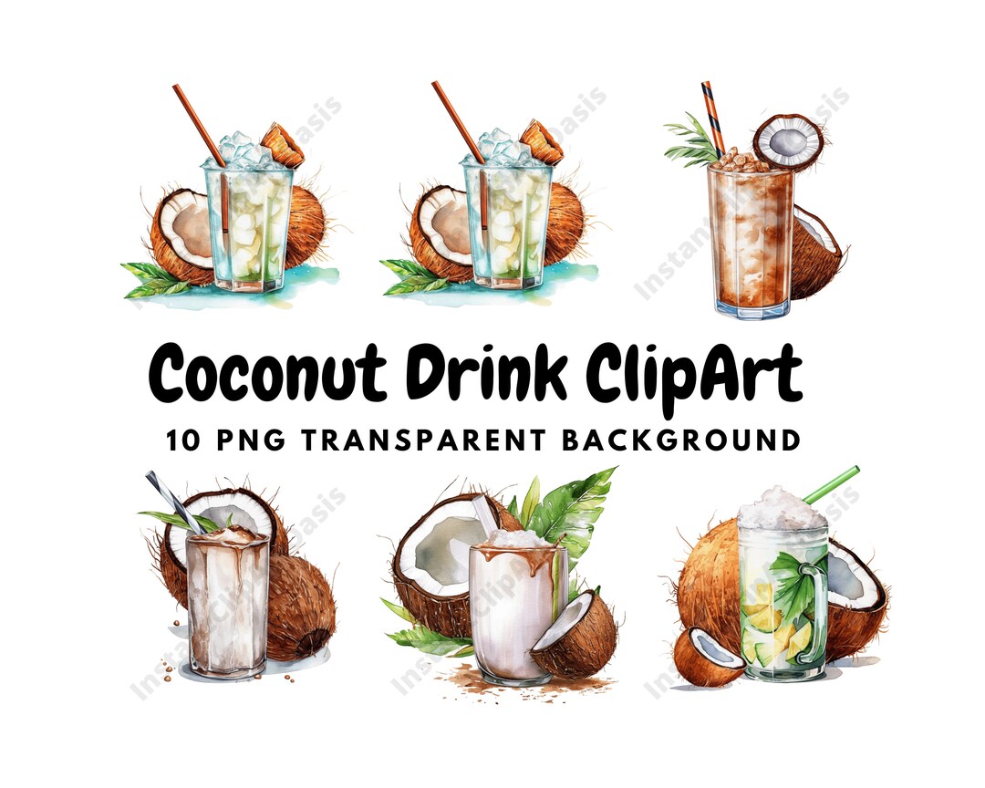 10 High Quality Pngs - Coconut Drink Clipart, Nursery Art, Digital ...