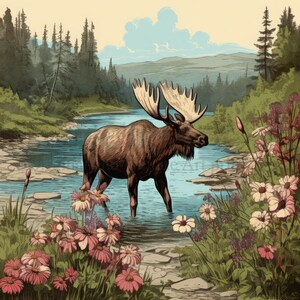 Vintage Moose Clipart, 10 High Quality Jpgs, Digital Download, Vintage ...