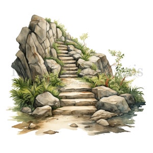 Rocky Path Clipart, 10 High Quality Pngs, Watercolor Art, Digital ...
