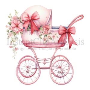 Pink Pram Clipart, 10 High Quality Pngs, Nursery Clipart, Digital ...