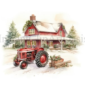 Christmas Farmhouse Clipart - 10 High Quality Jpgs, Watercolor Art ...