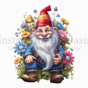 Gnome and Flowers Clipart, 10 High Quality Jpgs, Nursery Art, Digital ...