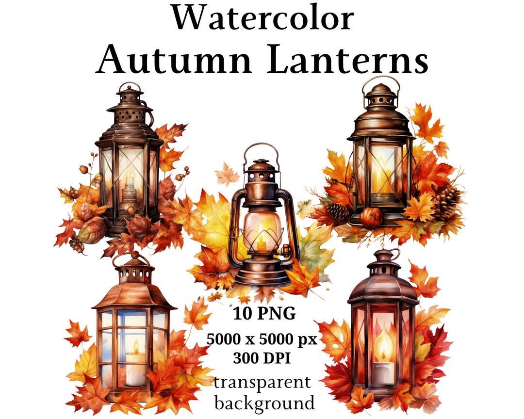 Autumn Lanterns Clipart 10 High Quality Pngs, Digital Planners, Junk ...
