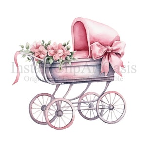 Pink Pram Clipart, 10 High Quality Pngs, Nursery Clipart, Digital ...