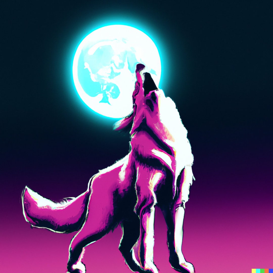 Neon Synthwave Style Howling Dog Blue Moon Dog Downloadable Print - Etsy