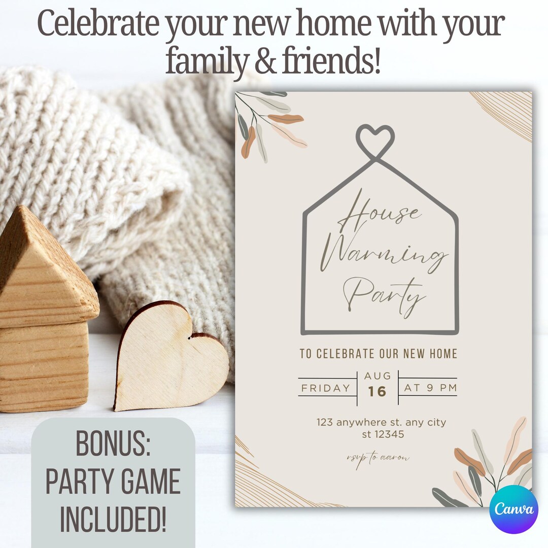 Editable Housewarming Invitation With Party Game, Boho Editable Invite ...