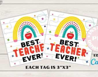 Editable Teacher Appreciation Tag, Teacher Thank You Gift Tag, Teacher ...