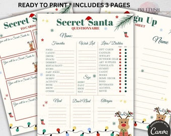 Editable Secret Santa Questionnaire Template for Work/office/family ...