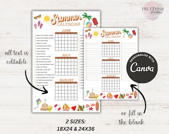 Printable Summer Calendar Poster, Summer Activities Calendar, Bucket ...