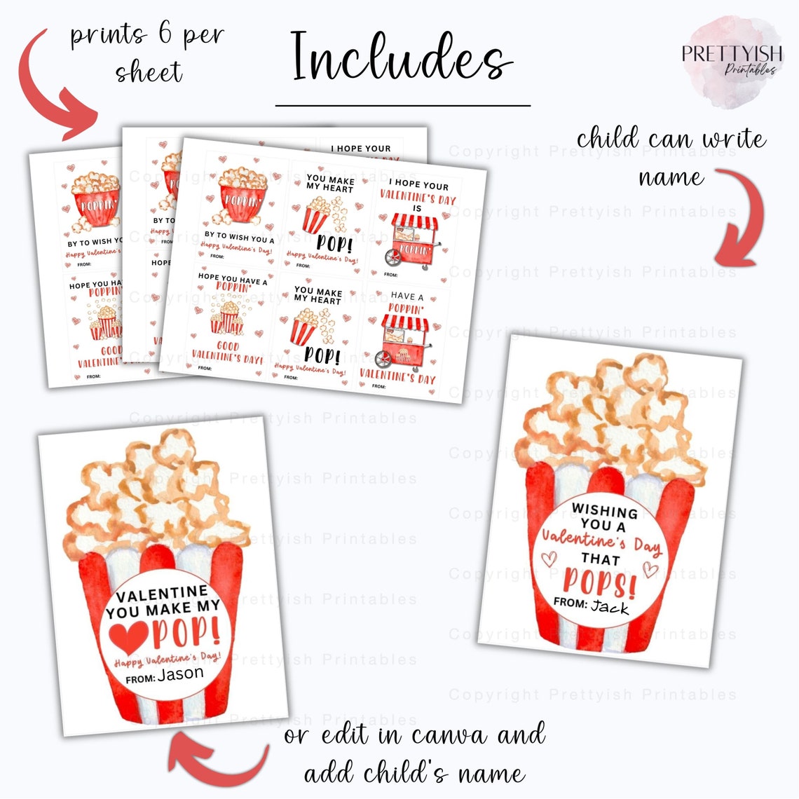 Popcorn Valentine Printable, Printable Valentine Cards, Kids Valentine ...
