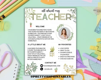 Meet the Teacher Template, Editable Teacher Printable, Back to School ...