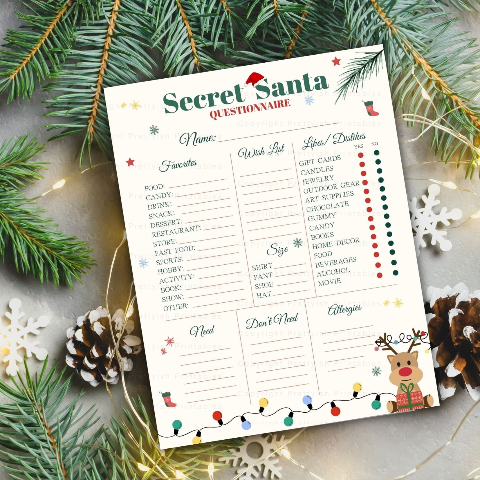 Editable Secret Santa Questionnaire Template Work, Office, Family Gift ...