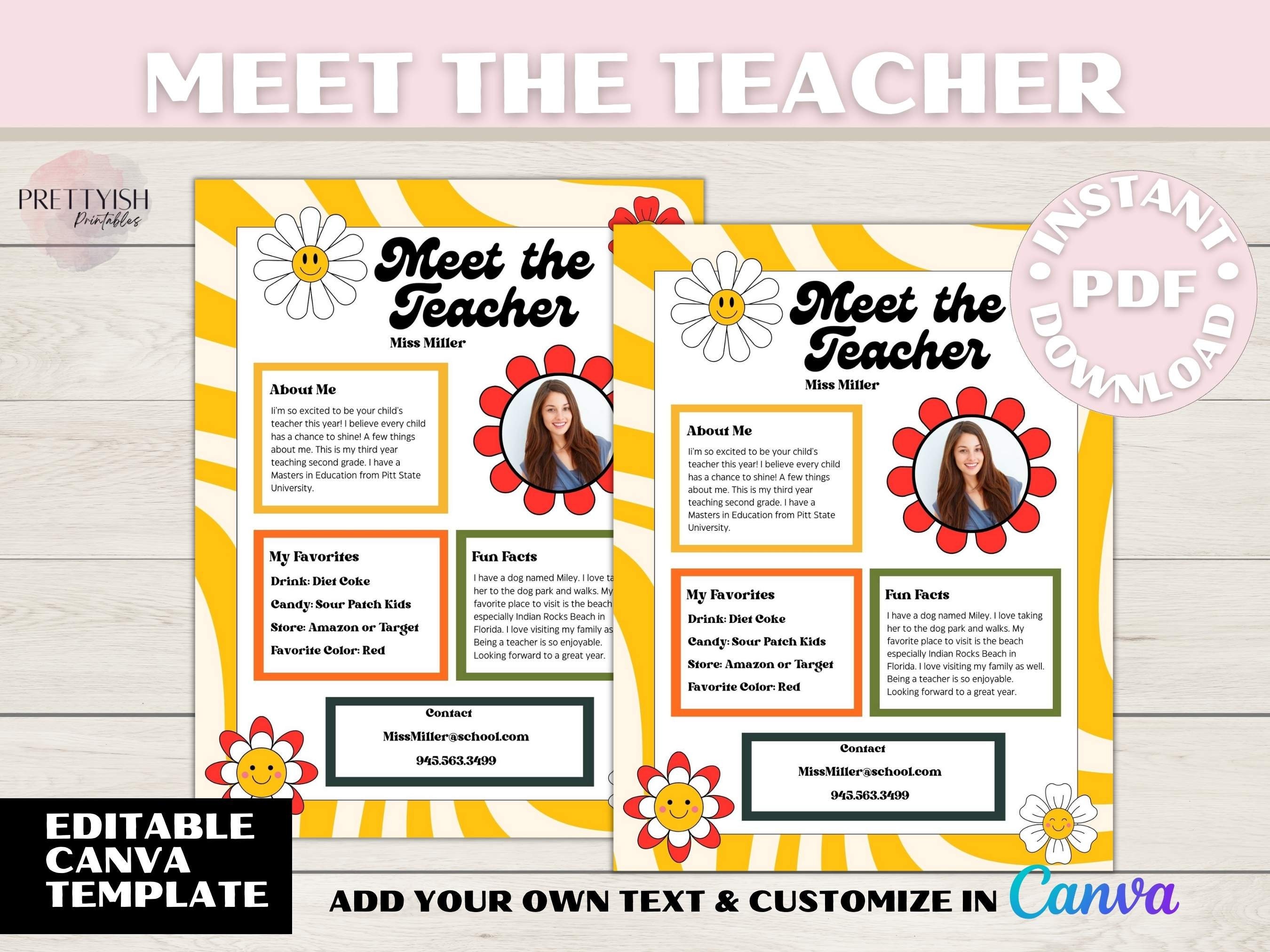 Meet the Teacher Editable Template Printable I Meet the Teacher Retro ...