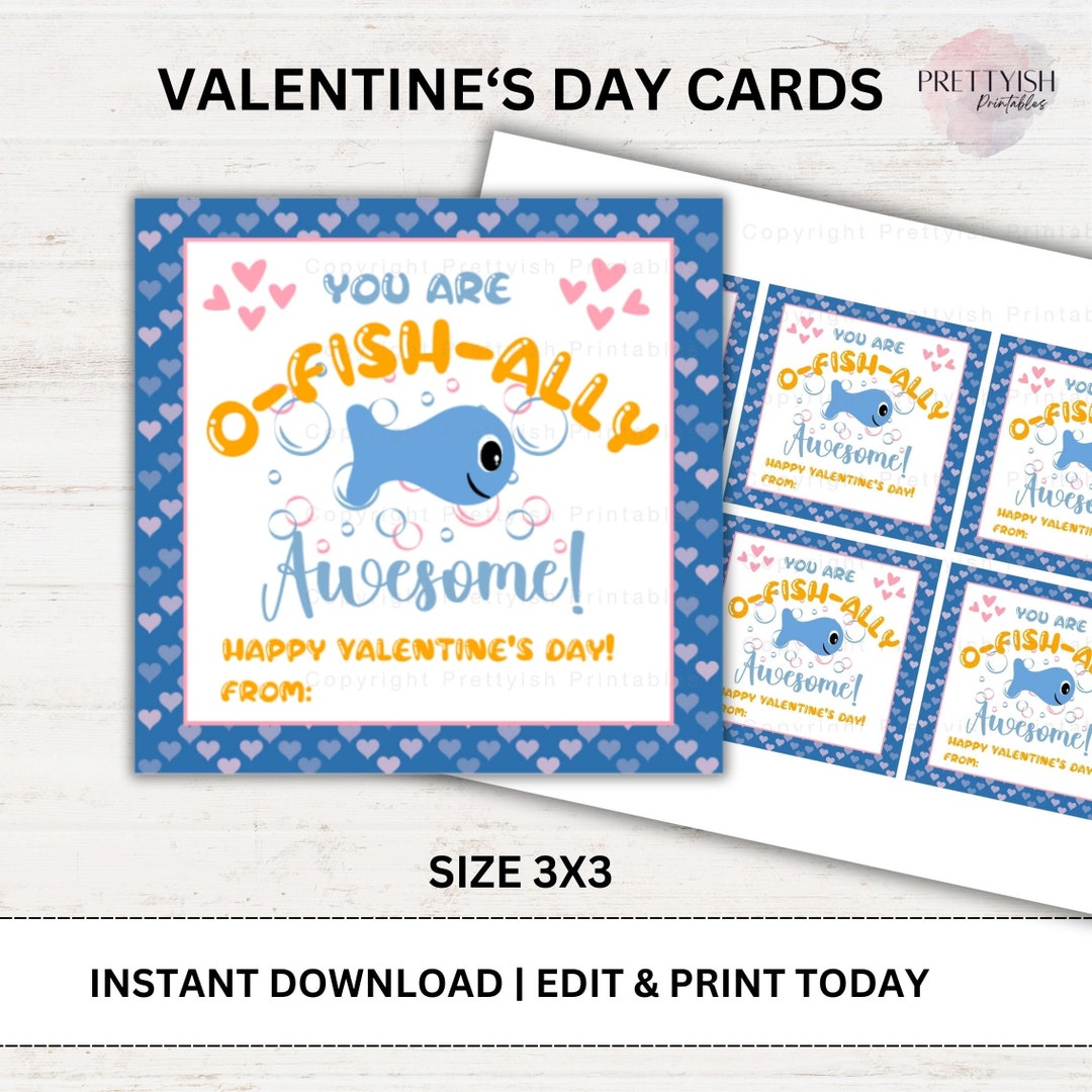 Goldfish Valentine Printable, Printable Valentine Cards, Kids Valentine ...