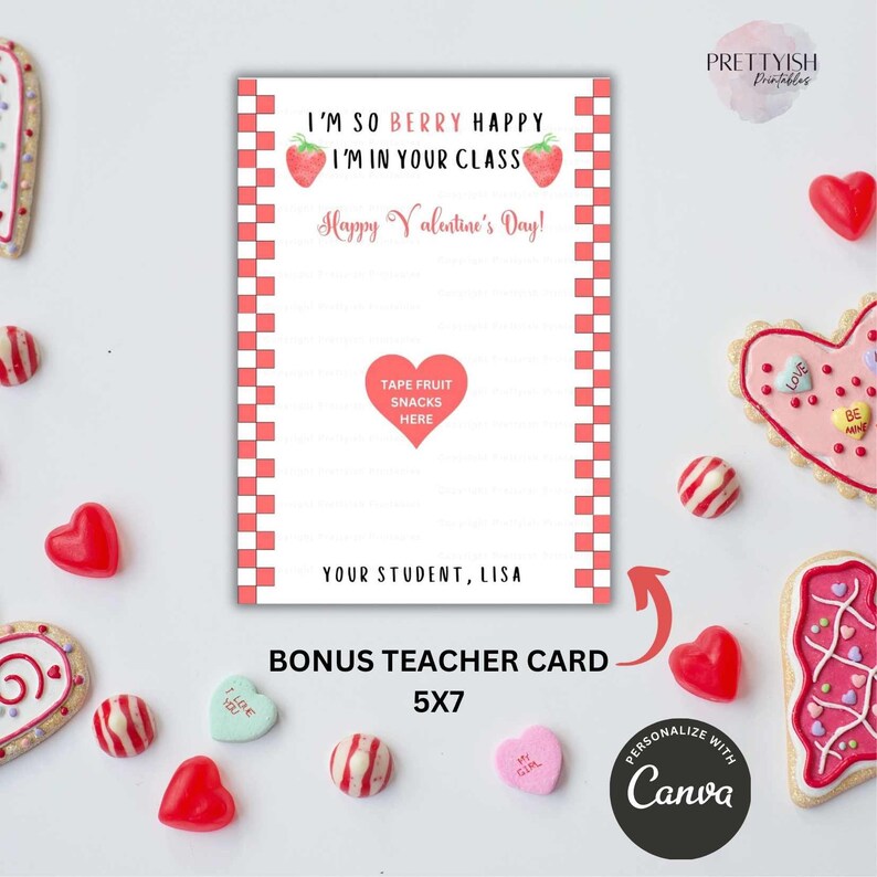 Classroom Valentines Printable, Fruit Snack Valentine Card, Kids ...
