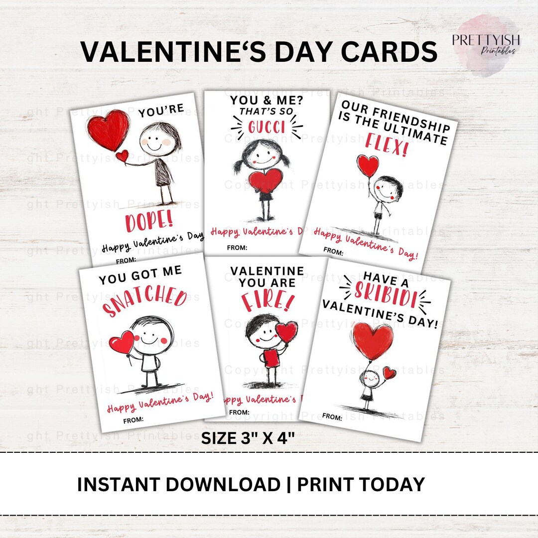 Printable Funny Valentine's Day Cards, Slang Kids Valentine Classroom ...