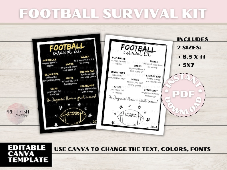 Football Survival Kit Printable, Gift Bag Printable, Printable Football ...