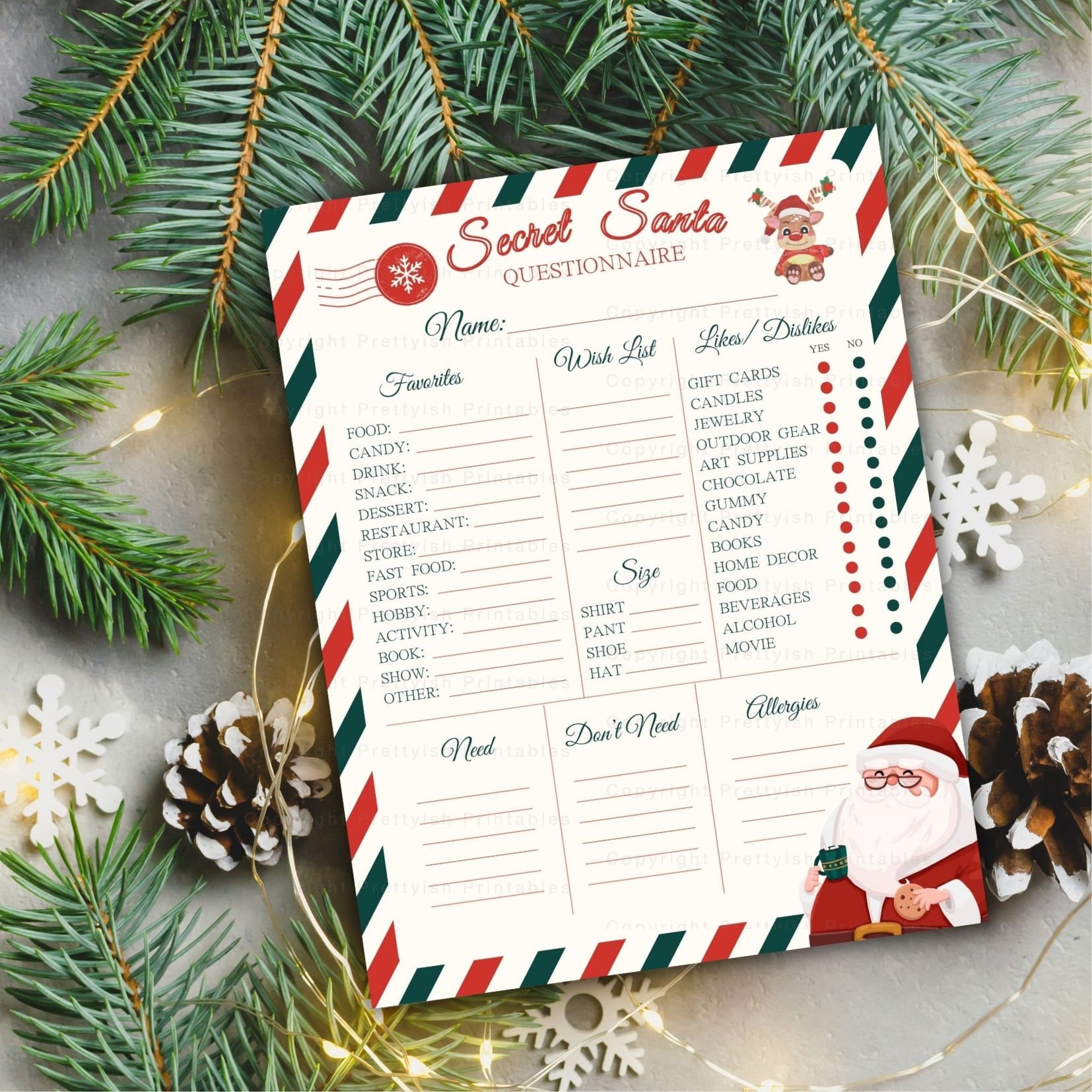 Editable Secret Santa Questionnaire Template Work, Office, Family Gift ...