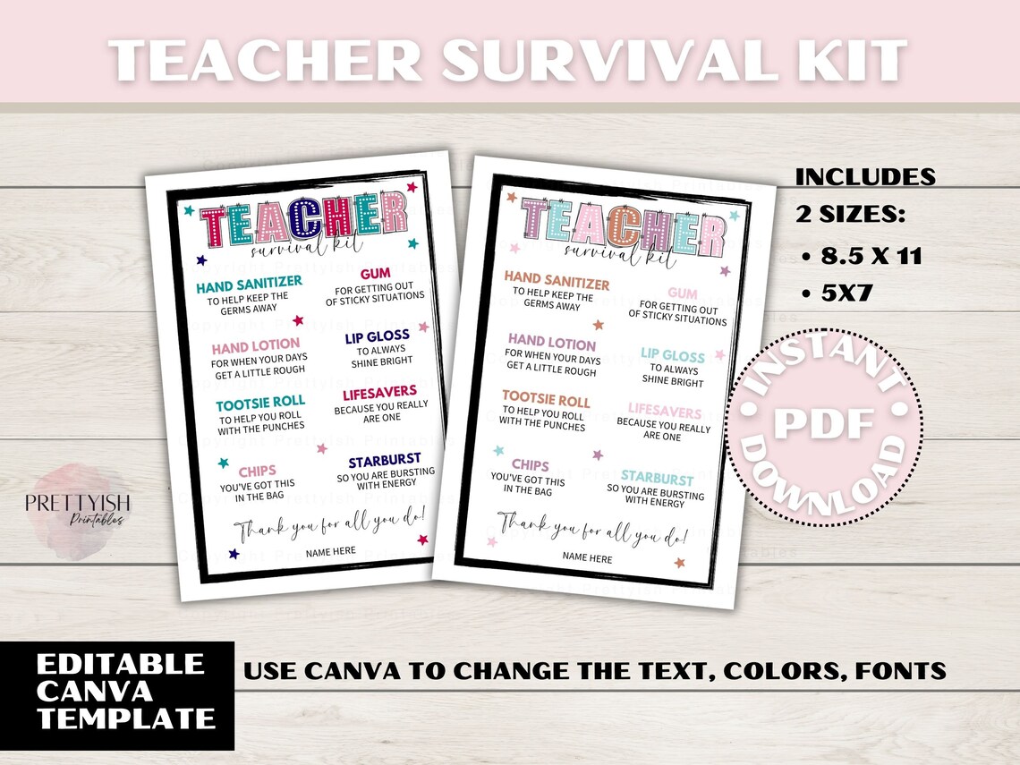 Teacher Survival Kit Printable Gift Tag, Back to School Survival Kit ...