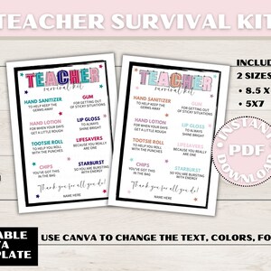 Teacher Survival Kit Printable Gift Tag, Back to School Survival Kit ...