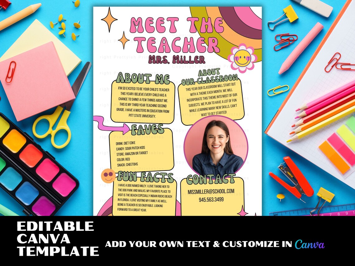 Meet the Teacher Editable Template Printable I Meet the Teacher Retro ...