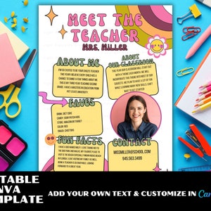 Meet the Teacher Editable Template Printable I Meet the Teacher Retro ...