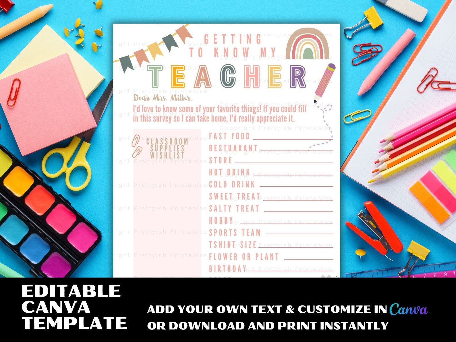 About the Teacher Editable Template Printable, Teacher Questionnaire ...