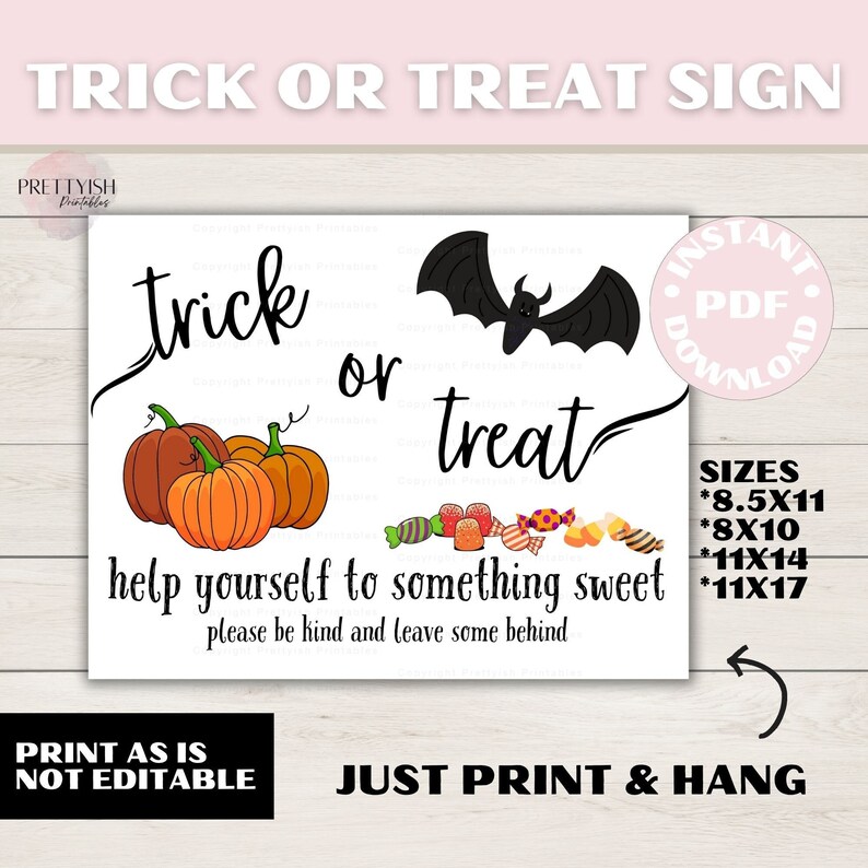 Halloween Printable | Trick or Treat | Halloween Candy Sign | Passing ...
