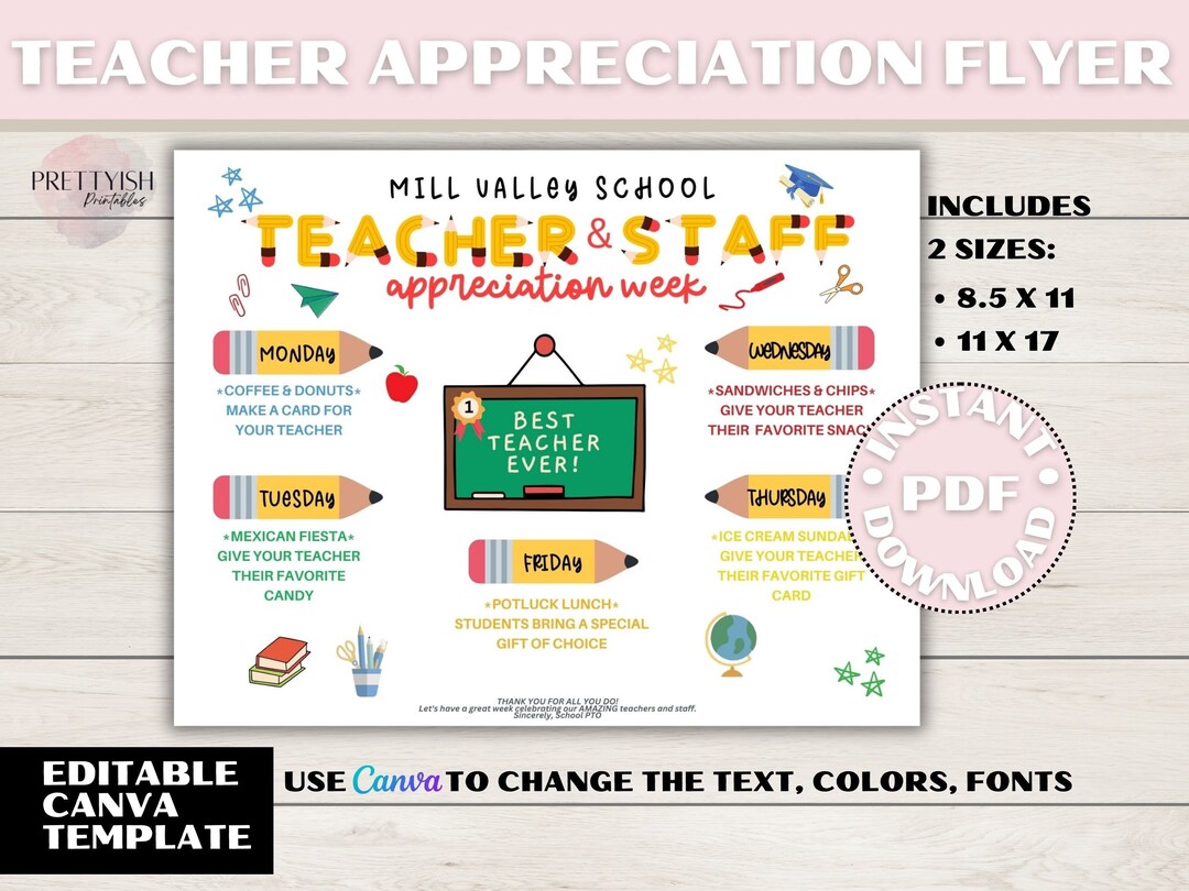 Editable Teacher and Staff Appreciation Week Printables, Printable for ...