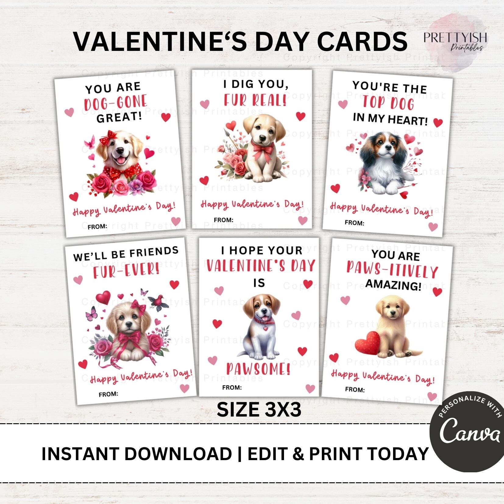 Personalized Puppy Printable Valentine for Kids, Cute Dog Valentine ...