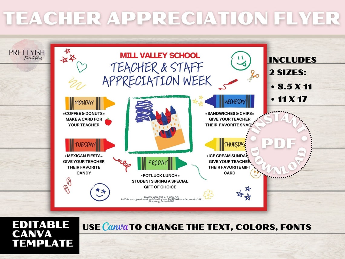 Editable Teacher and Staff Appreciation Week Printables, Printable for ...