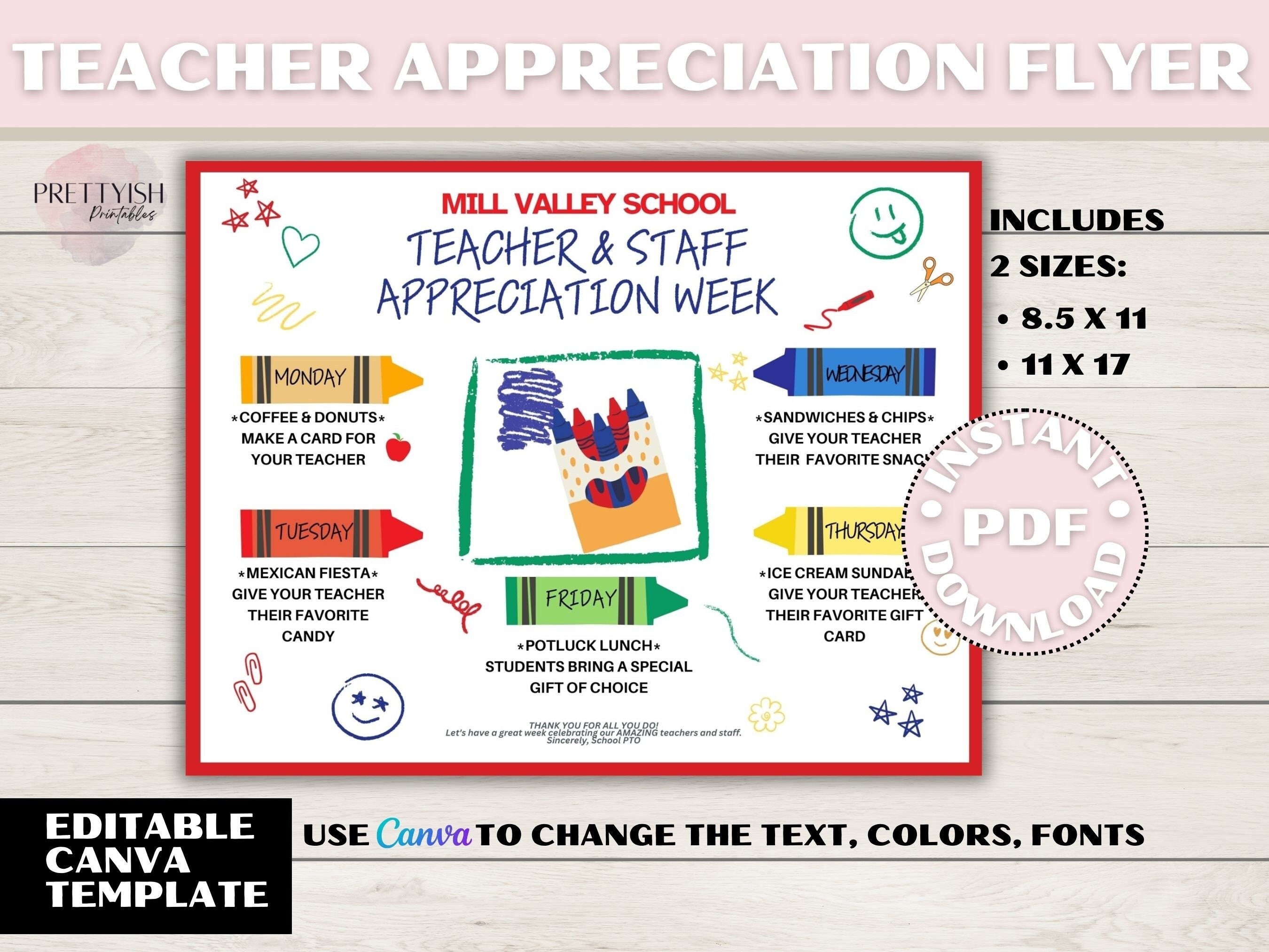 Editable Teacher and Staff Appreciation Week Printables, Printable for ...