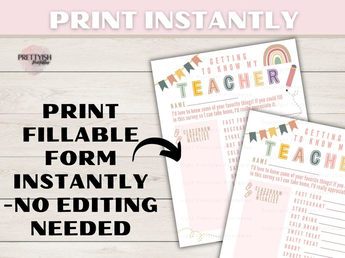 About the Teacher Editable Template Printable, Teacher Questionnaire ...