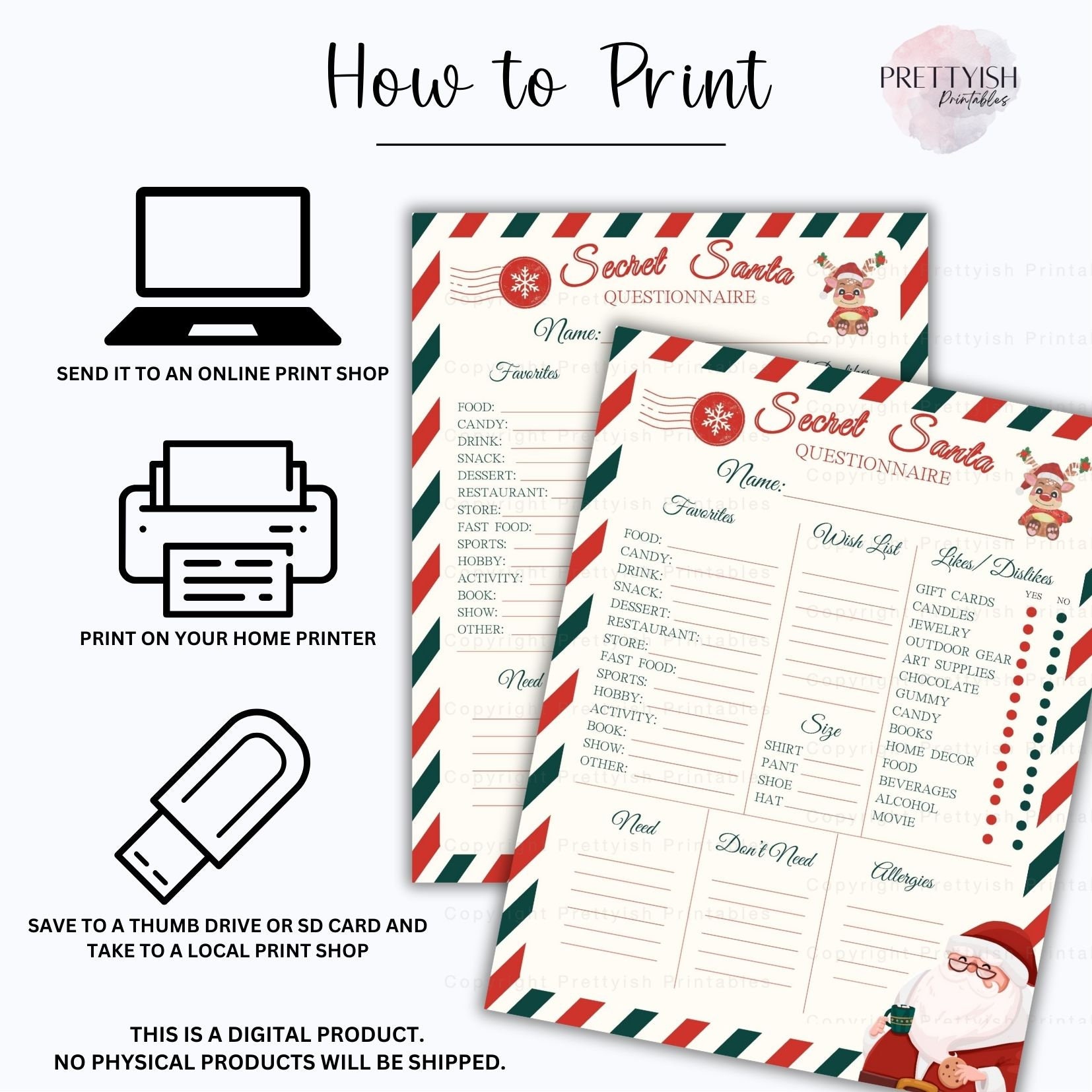 Editable Secret Santa Questionnaire Template Work, Office, Family Gift ...