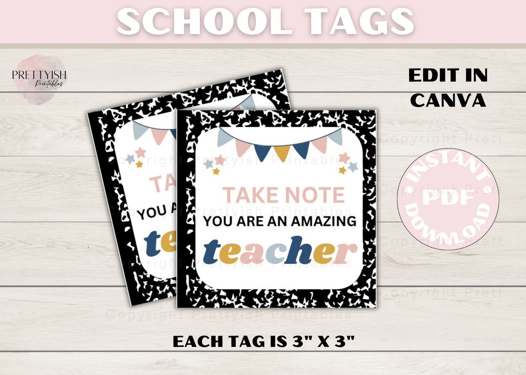 Back to School Gift Tags, Take Note Editable Pen Marker, Gift for ...