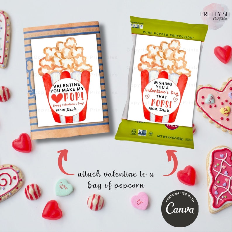 Popcorn Valentine Printable, Printable Valentine Cards, Kids Valentine ...