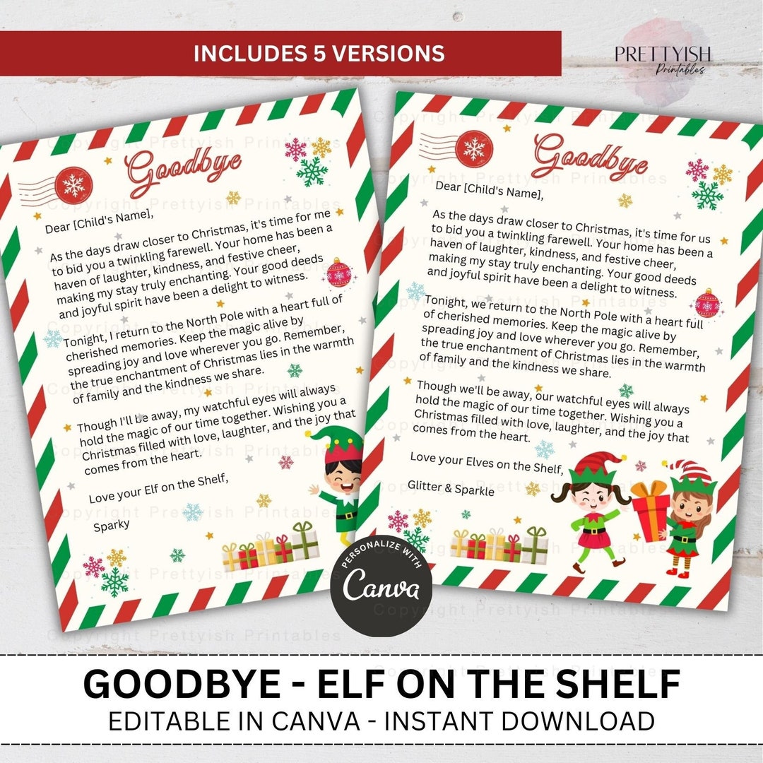 Elf on the Shelf Goodbye Letter Printable Printable Elf on - Etsy Australia