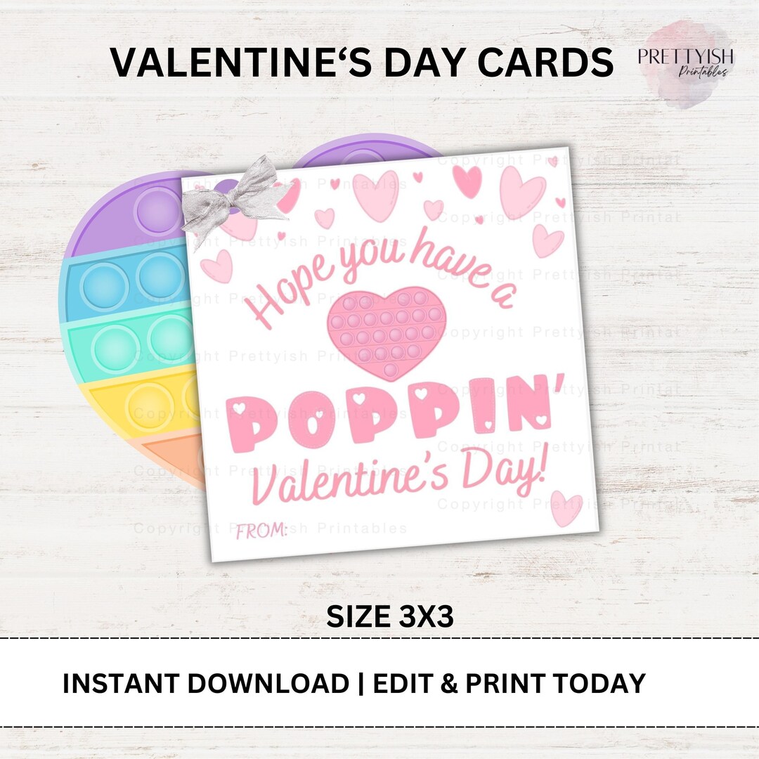 Valentines Pop It Cards, Poppin Label, Kids Valentine Cards, Printable ...
