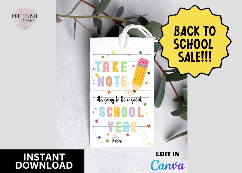 Back to School Gift Tags, Take Note Editable Pen Marker, Gift for ...