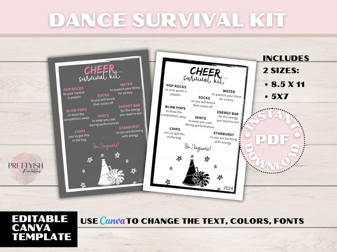 Editable Cheer Competition Survival Kit Printable, Gift Bag Printable ...