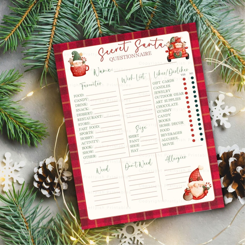 Editable Secret Santa Questionnaire Template Work, Office, Family Gift ...