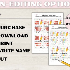 Back to School Gift Tags, Take Note Editable Pen Marker, Gift for ...