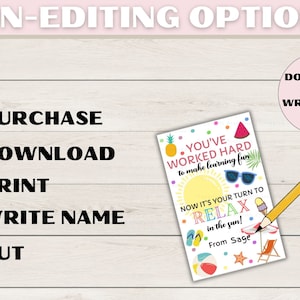 Editable Summer Teacher Appreciation Gift Tag Kids Your Turn to Relax ...