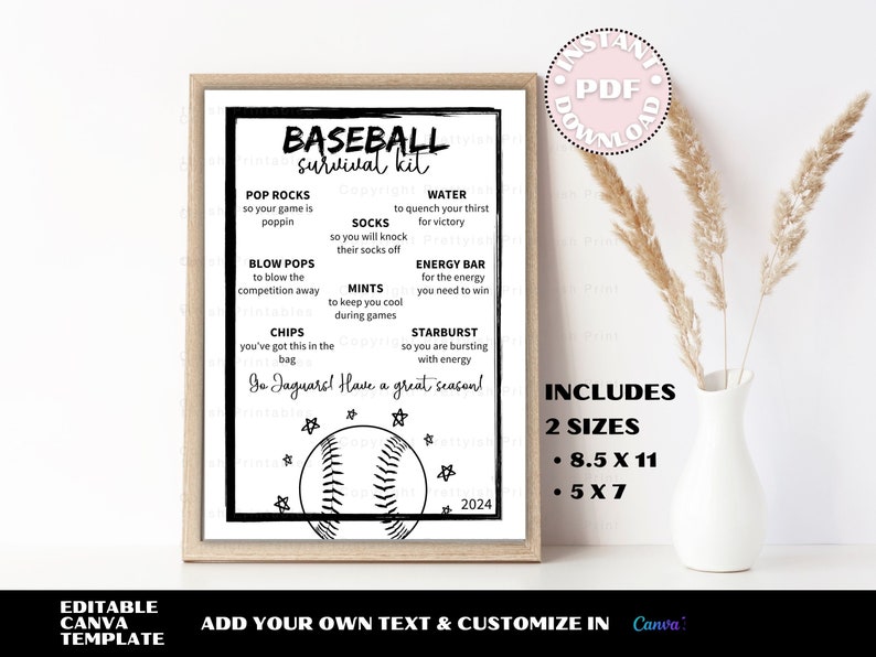 Baseball Survival Kit Printable, Gift Bag Printable, Printable Baseball ...